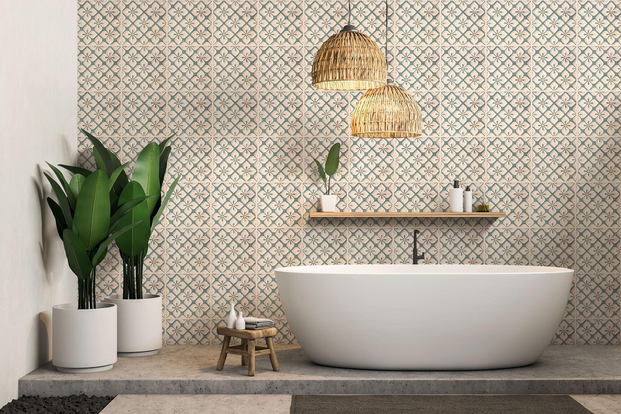 Floral Tile Wallpaper, Stone Tiles Wall Mural [peel and Stick (self ...