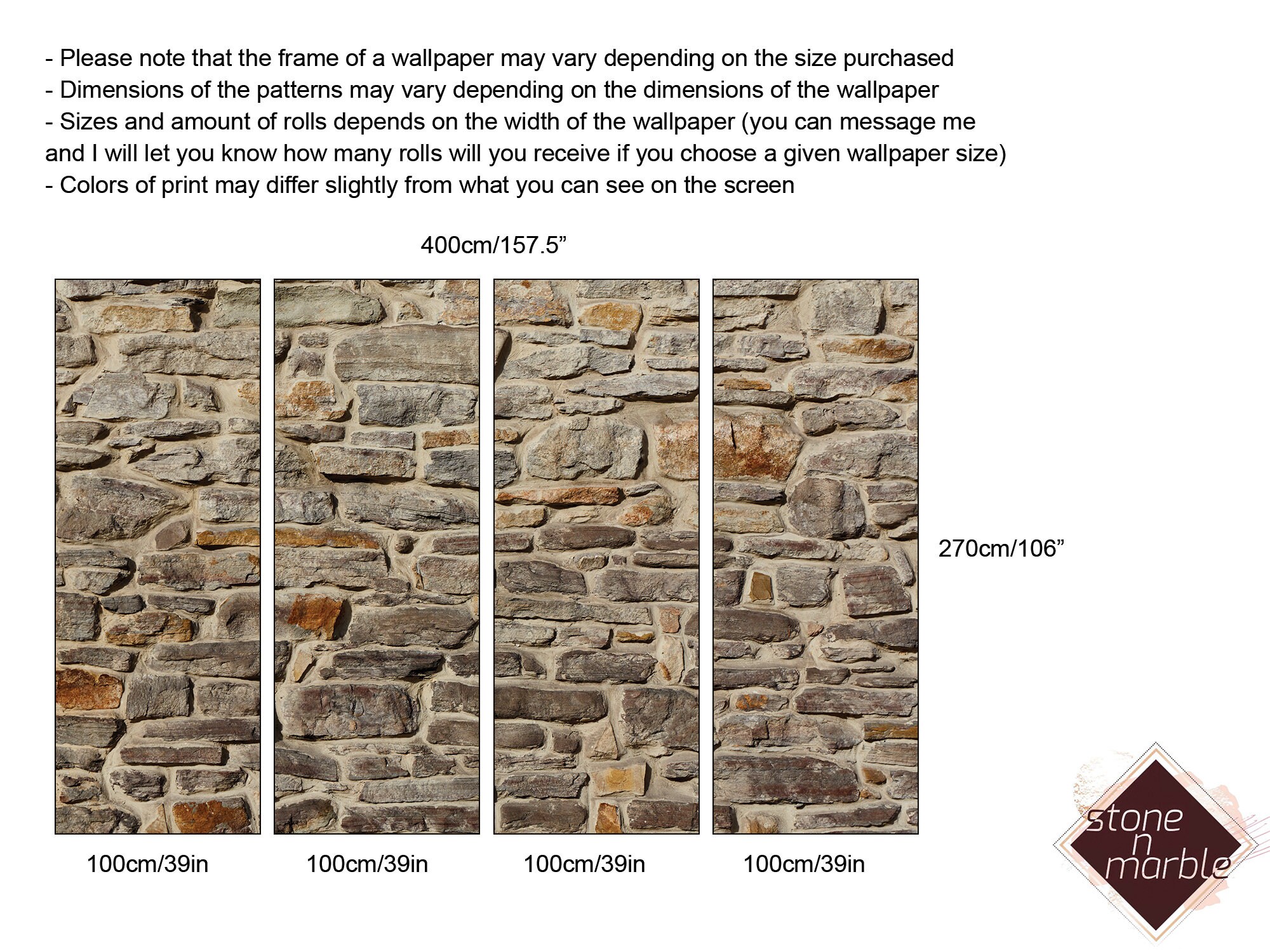 Rustic Wallpaper With Stone Wall, 3D Effect, Minimalist [self Adhesive ...