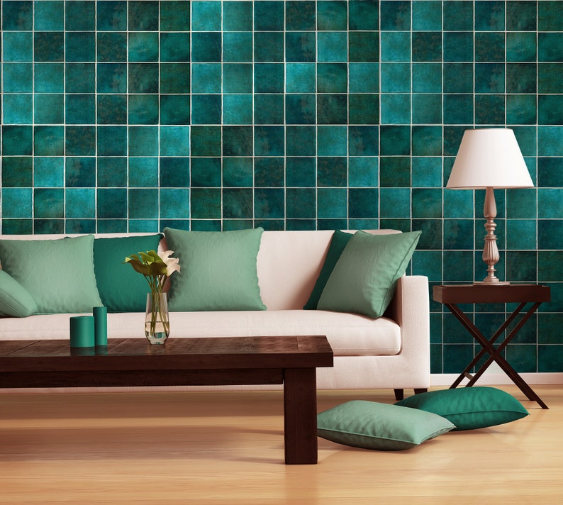 Vintage Green Wallpaper, Tile Pattern peel and Stick self Adhesive or ...