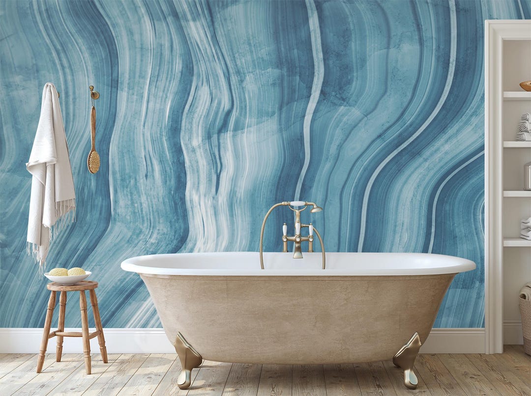 Blue Marbled Wallpaper, Stone Wall Mural, Home Decor, Marble Wall Art ...