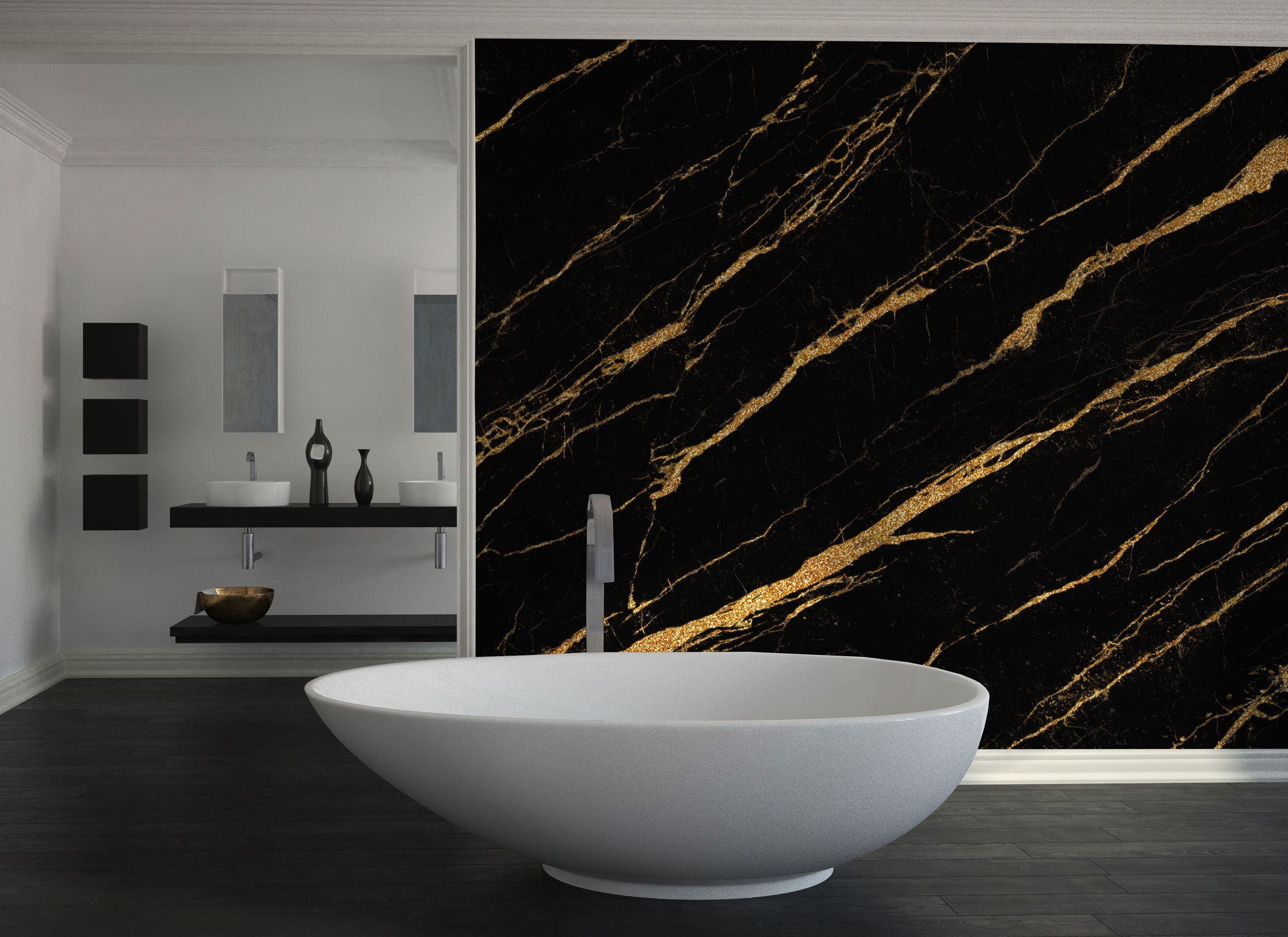 Matte Black Marble Stone Wallpaper With Gold Cracks self - Etsy