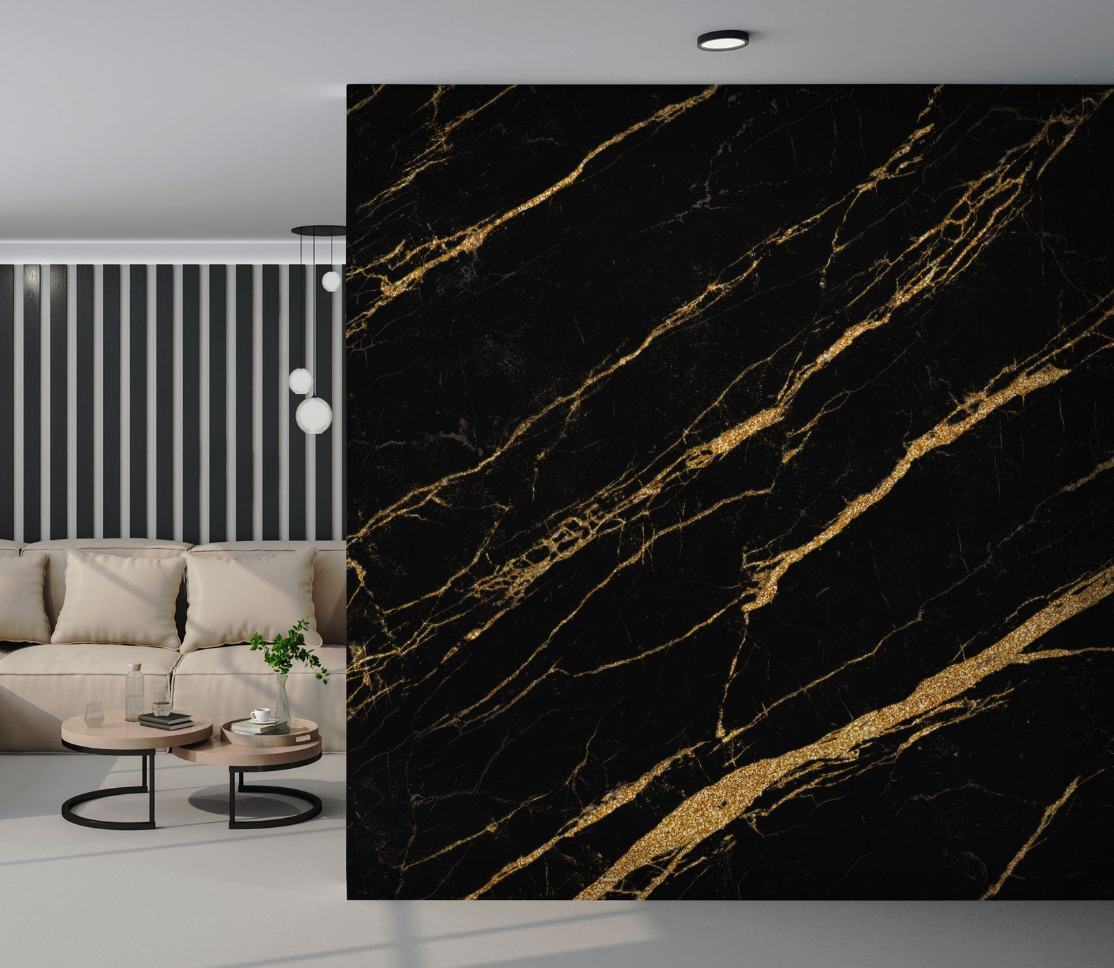 Matte Black Marble Stone Wallpaper With Gold Cracks self | Etsy