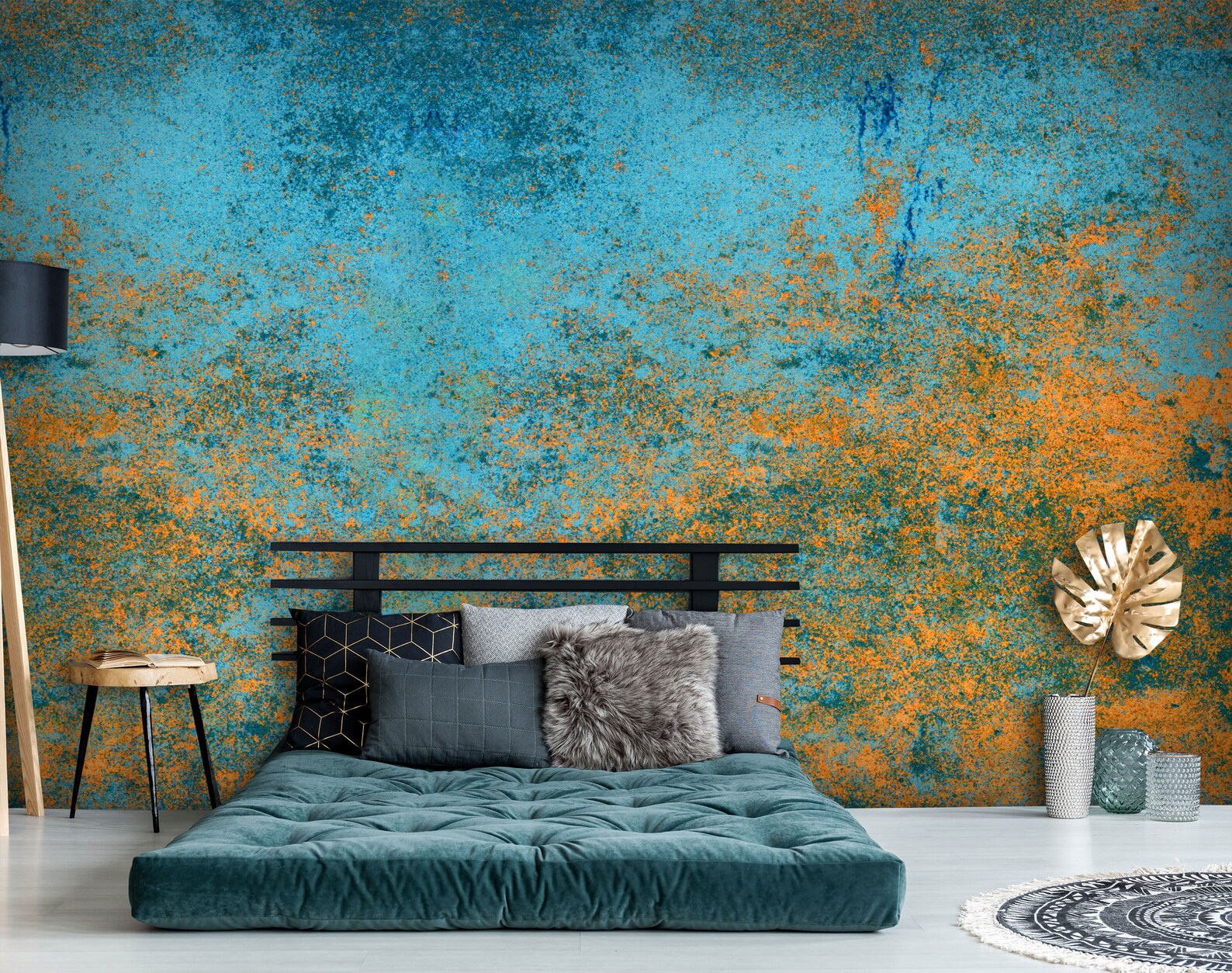 Blue and Orange Rustic Abstract Wallpaper Stone Panorama - Etsy
