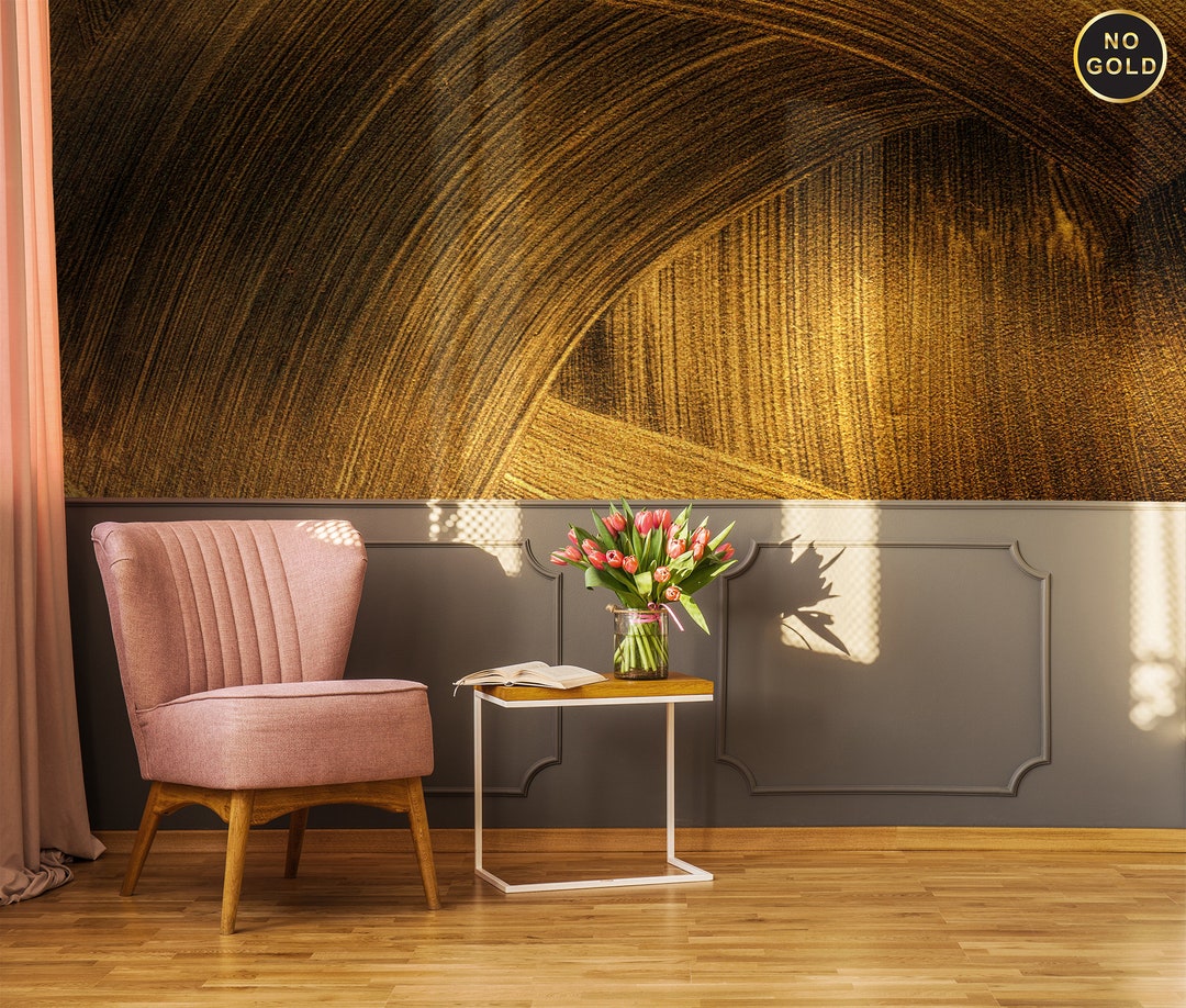 Modern Geometric Wallpaper, Matte Gold Wall Mural, Abstract Art ...