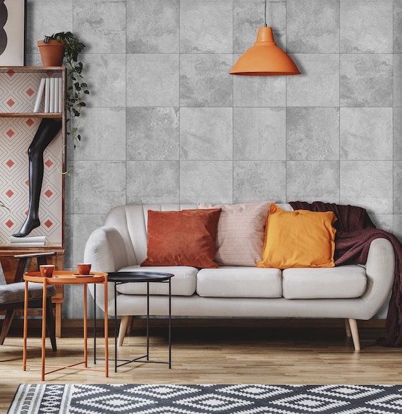 Gray Tiles Wallpaper Tile Imitation Pattern Stone Surface - Etsy