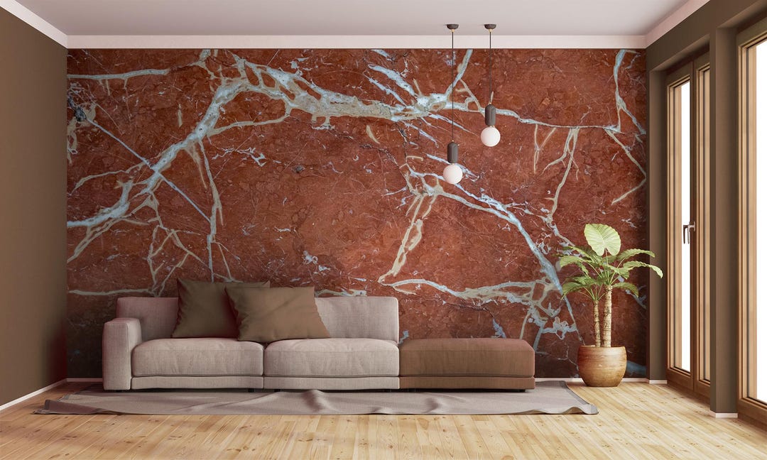 Red Marble Wallpaper, Stone Wall Mural, Home Decor, Wall Art [peel and Stick (self Adhesive) or ...