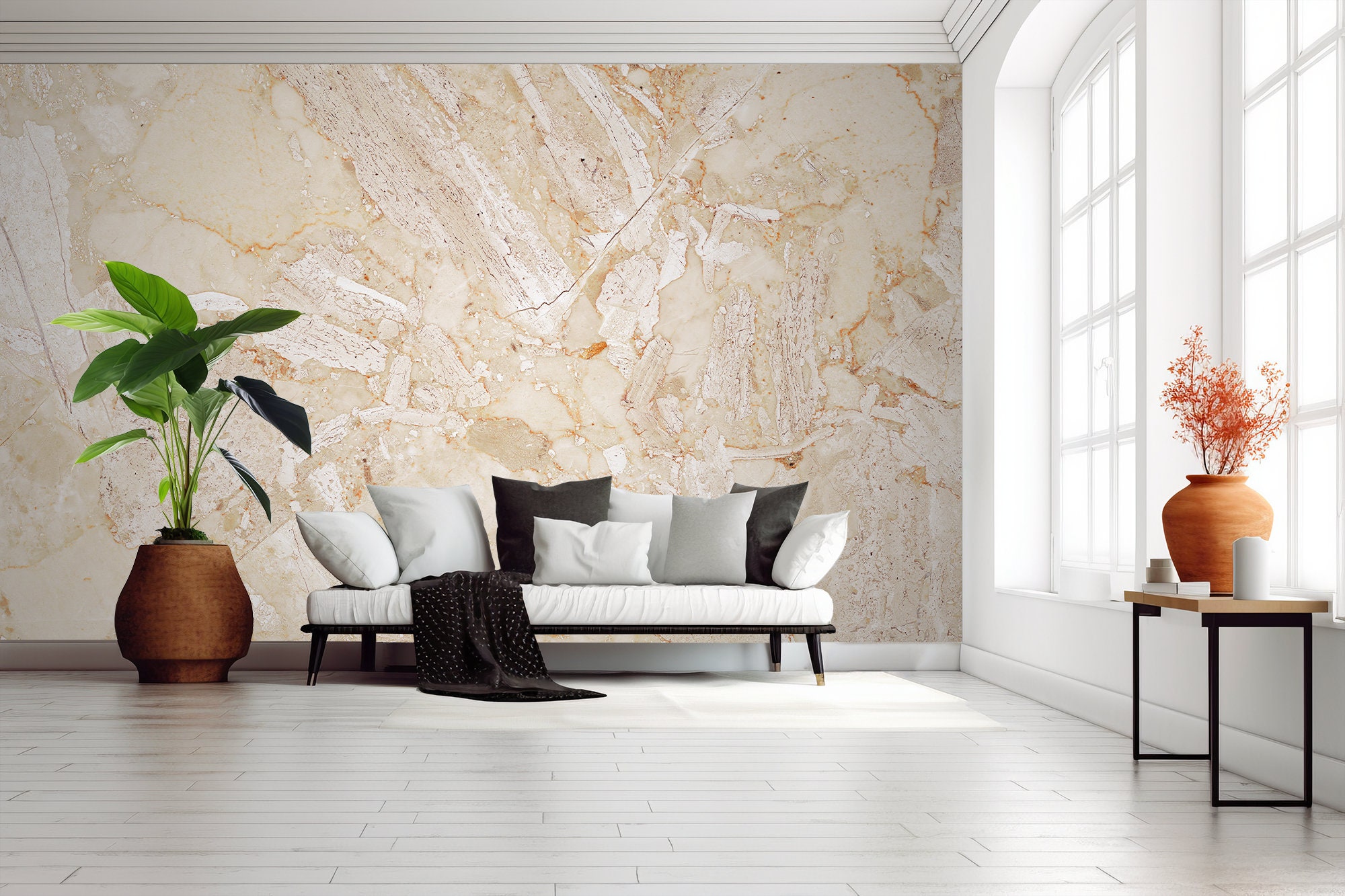 Rustic Marble Wall Mural, Beige Marble Stone Wallpaper, peel and Stick ...