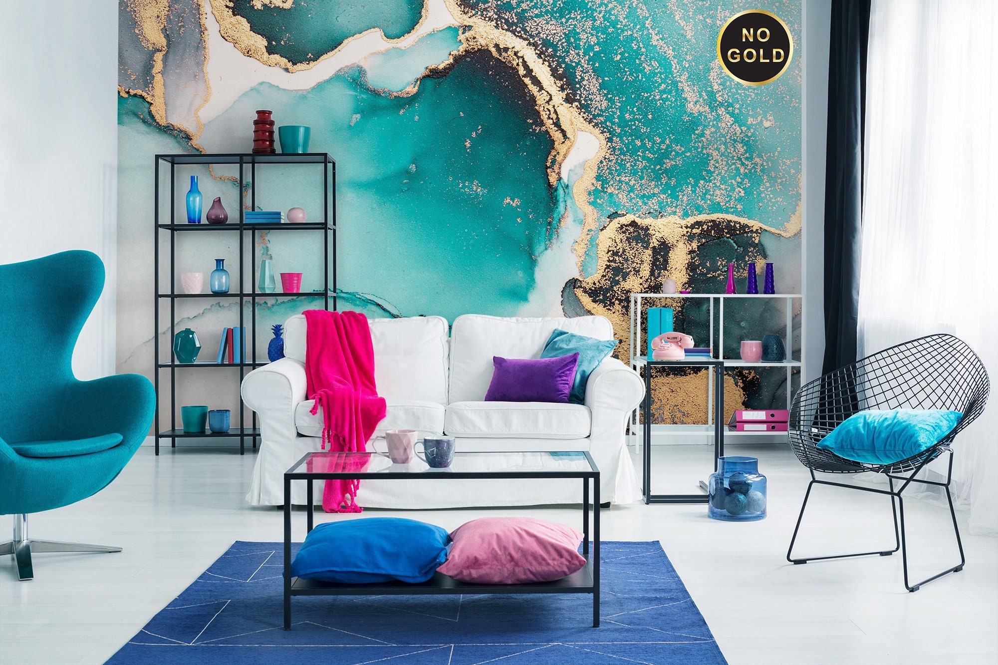 Ocean Blue Abstract Marble Watercolor Wallpaper, Wall Mural peel and ...