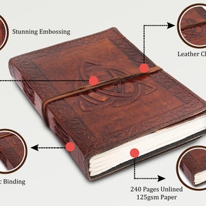 Leather Grimoire Journal, Spell Book of Shadows, Celtic Knot Engraved ...