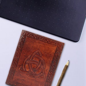 Leather Grimoire Journal, Spell Book of Shadows, Celtic Knot Engraved ...