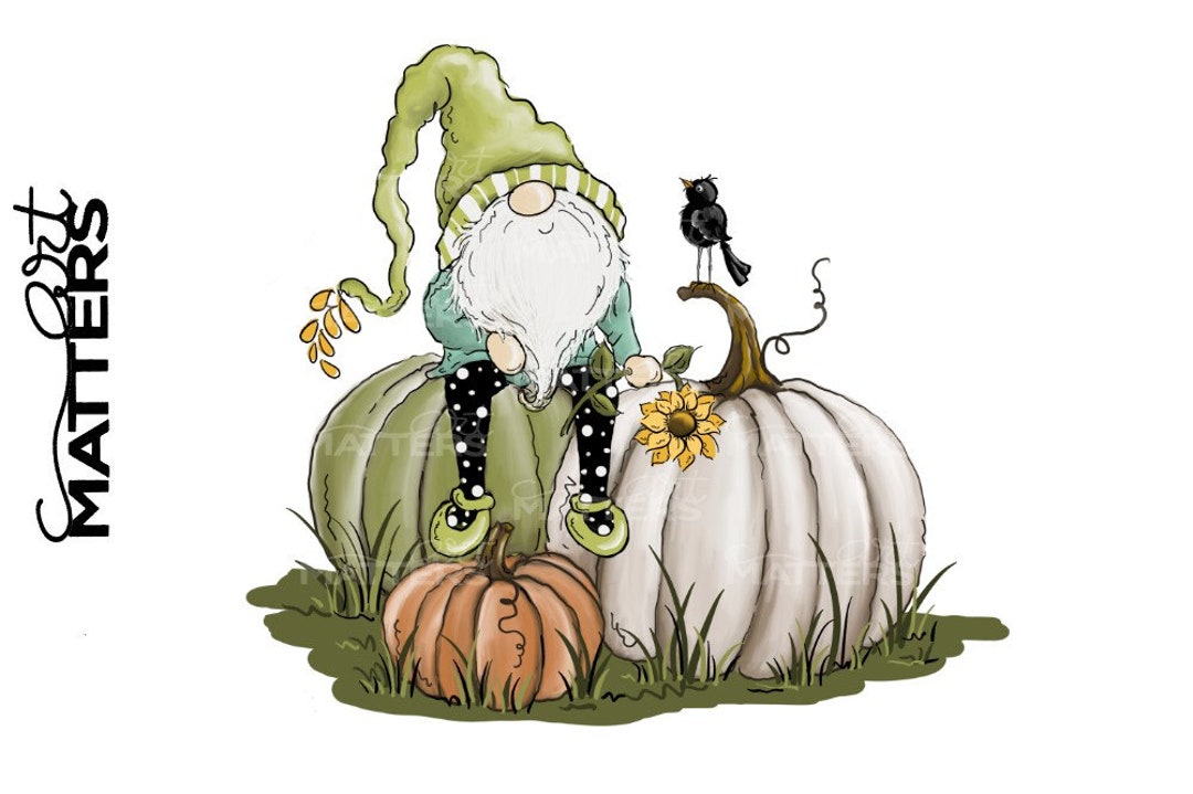 Gnome Setting on 3 Pumpkins Hand Painted PNG Sublimation Fall - Etsy