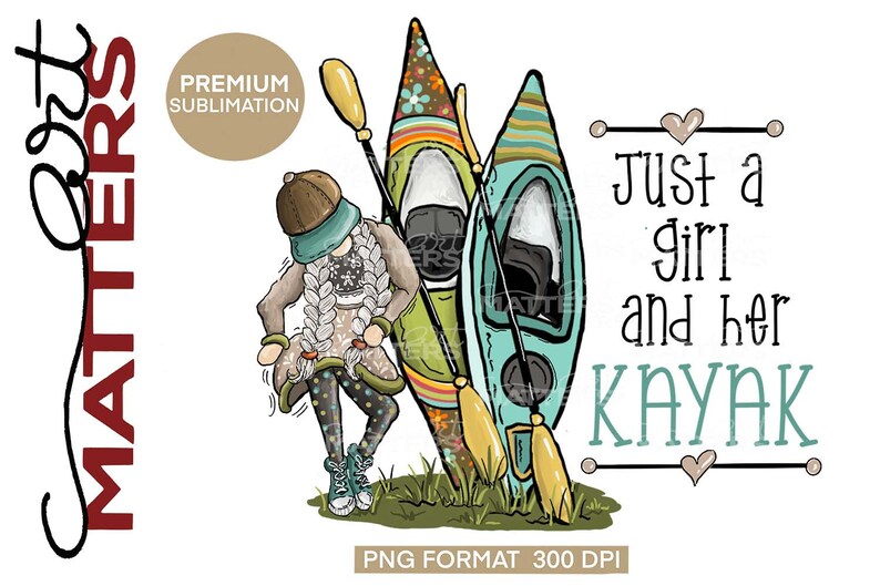Kayak Girl Gnome Clipart: Hand-painted PNG, Sublimation Design - Etsy