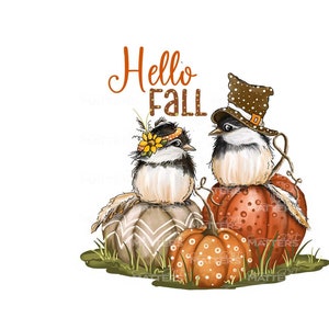 Chickadee Hello Fall - Hand Painted - PNG - Sublimation - Fall - Etsy