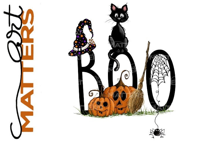 Boo Pumpkins Cat Witch Hat Hand Painted PNG Sublimation - Etsy