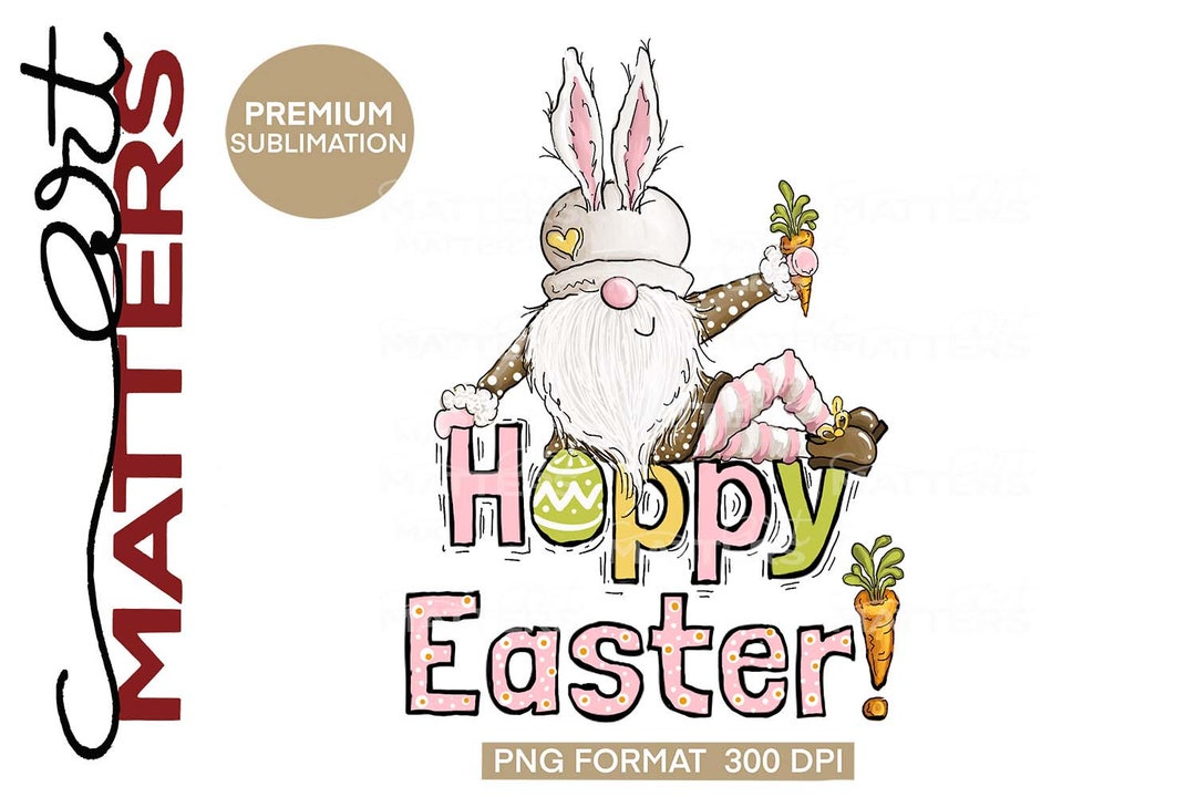 Hoppy Easter Gnome PNG: Hand-painted Bunny Ears Sublimation (digital ...