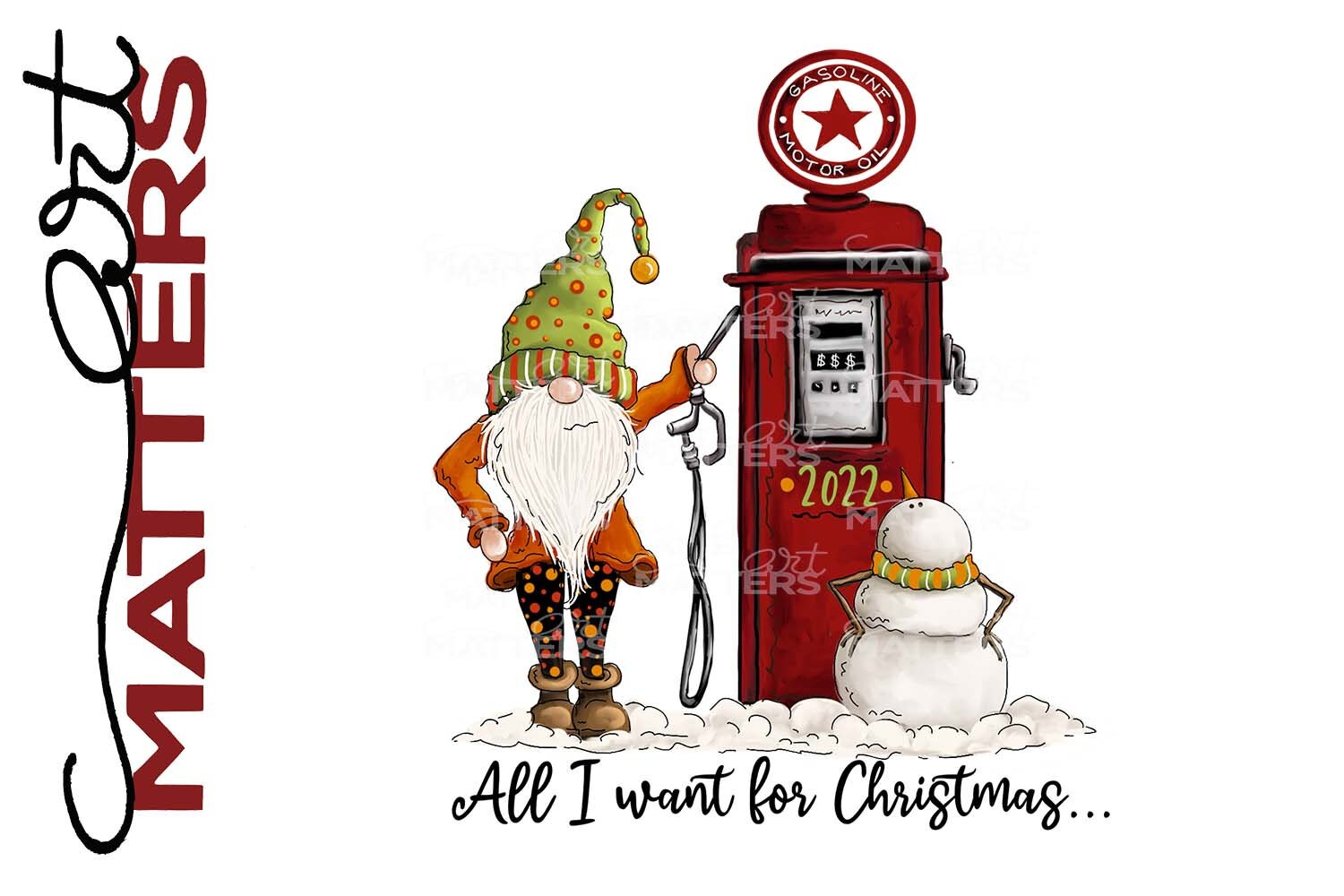 Vintage Gas Pump Santa Gnome Snowman - Hand Painted - PNG - Sublimation ...