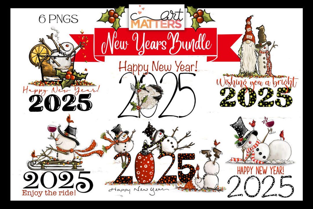 New Years Bundle 6 Png's, Hand Painted, PNG, Sublimation New Years Eve ...