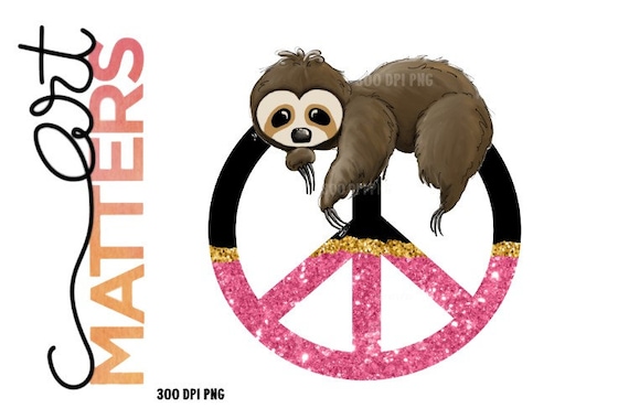 Sloth Peace Pink Glitter Hand Painted PNG Sublimation | Etsy