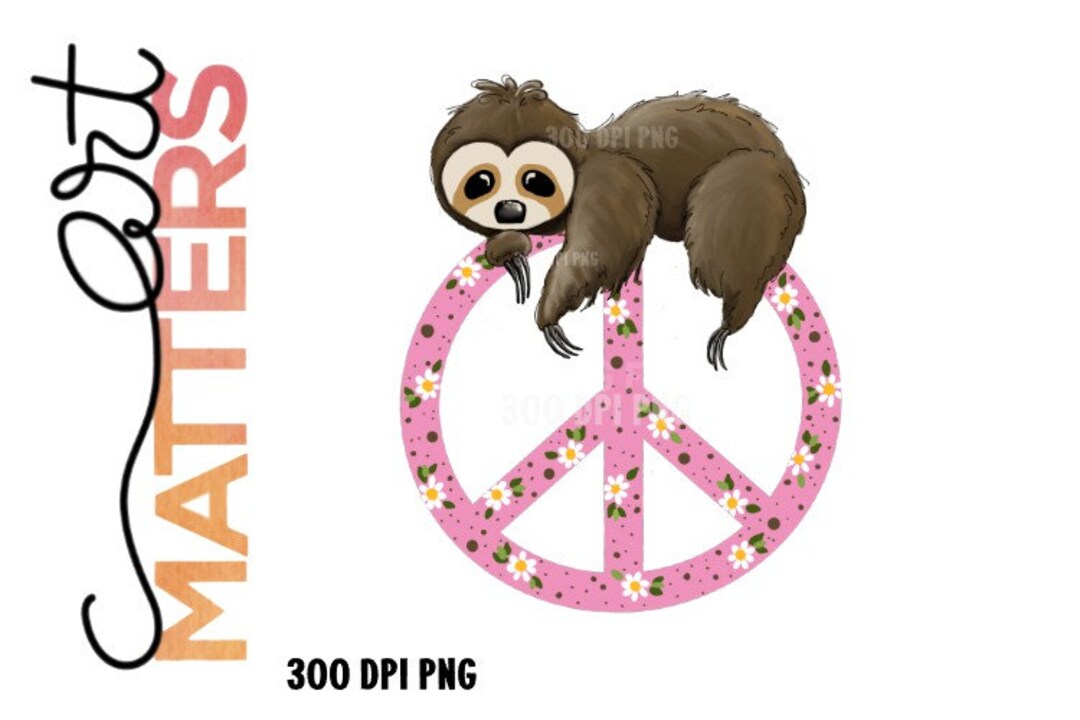 Sloth Peace Hand Painted PNG Sublimation Clip Art - Etsy