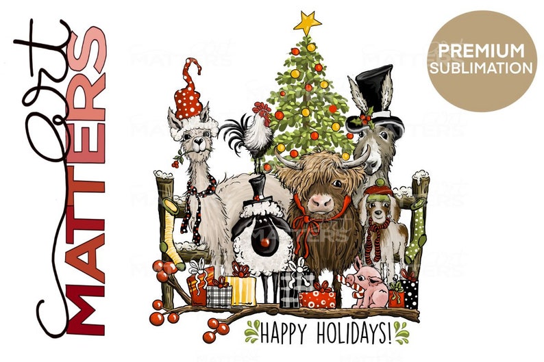 Christmas Barnyard Animals PNG: Hand-painted Farmhouse Sublimation - Etsy