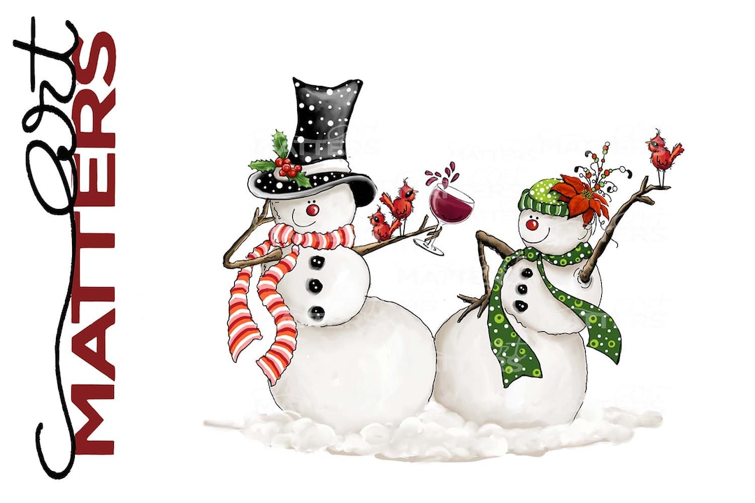 Dancing Snowmen Hand Painted PNG Sublimation Christmas - Etsy