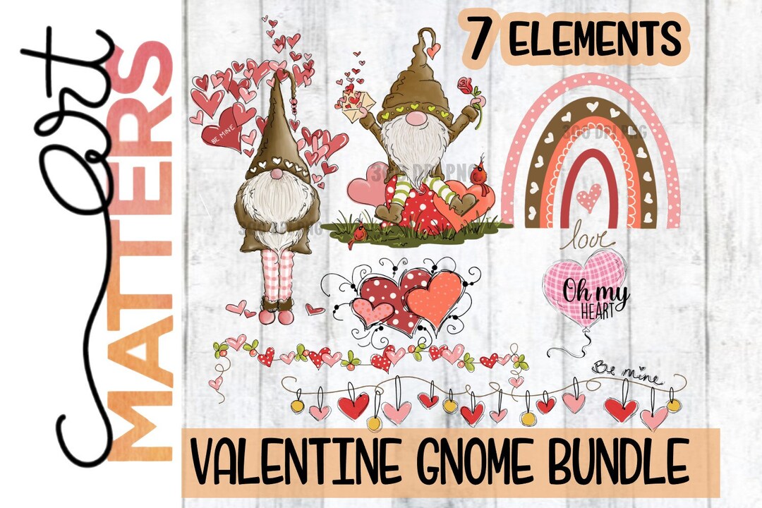 Valentine Gnome Bundle 7 Elements Hand Painted PNG Sublimation ...