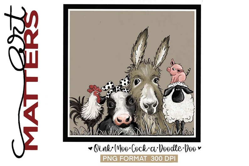 Oink Moo Cock a Doodle Doo Hand Painted PNG Sublimation - Etsy