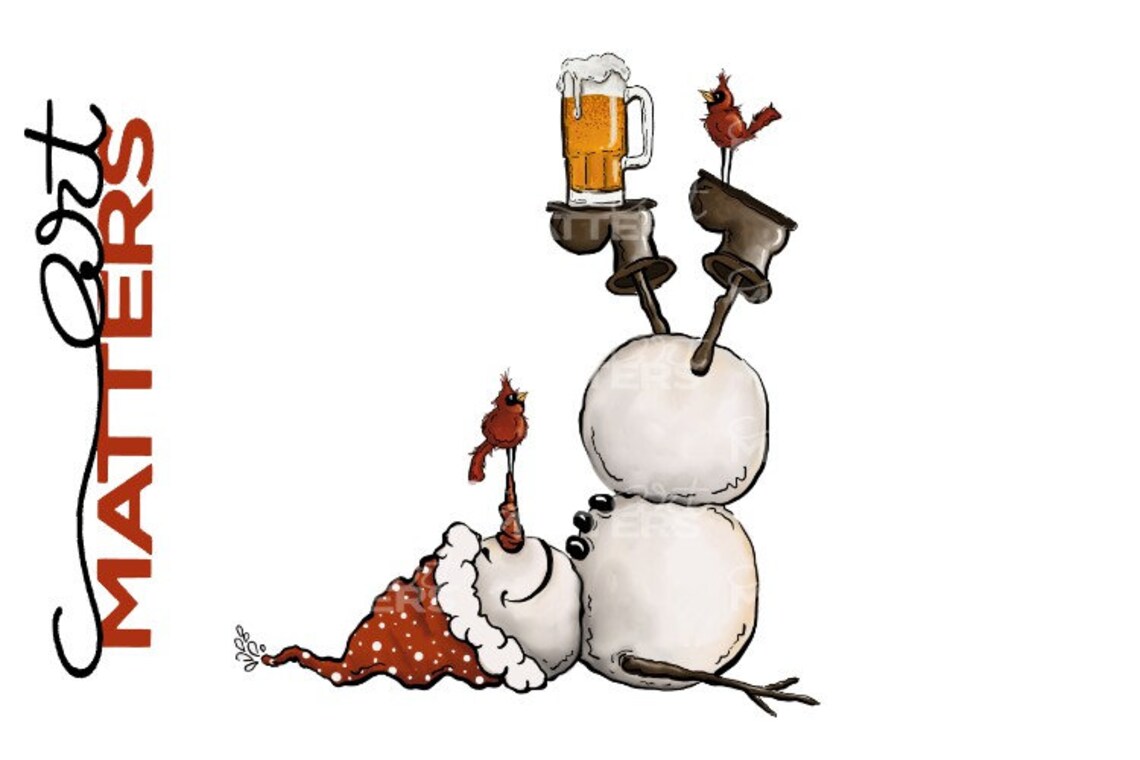 Snowman Beer Red Bird - Hand Painted - PNG - Sublimation - Christmas - Etsy
