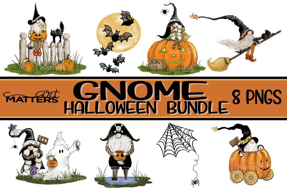 Gnome Halloween Bundle 8 Elements Hand Painted PNG - Etsy