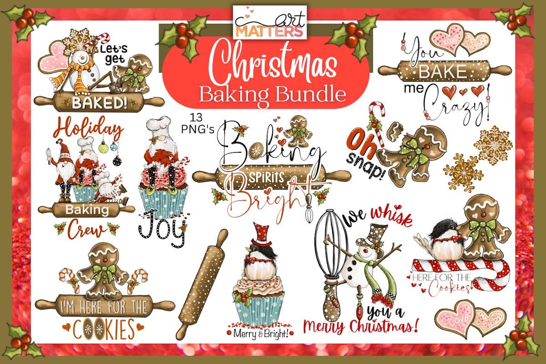 Christmas Baking Bundle 13 Elements Hand Painted PNG Sublimation Christmas Clipart, Baking ...