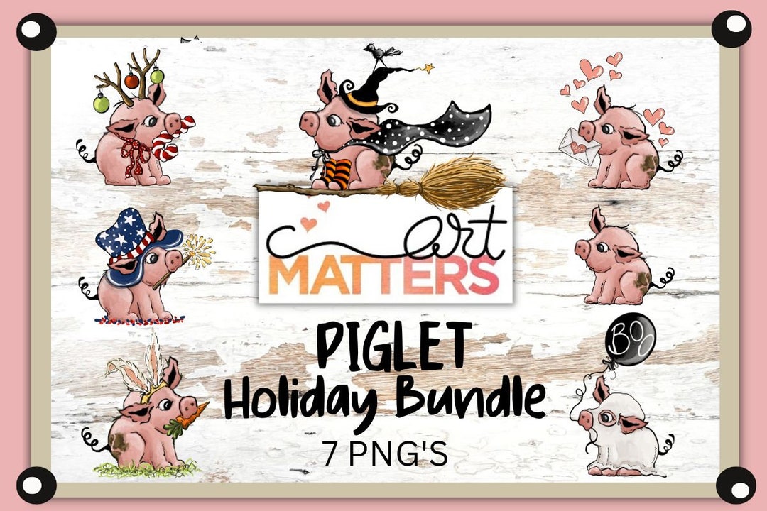 Piglet Holiday Bundle - Hand Painted - PNG - Sublimation, Piglet ...