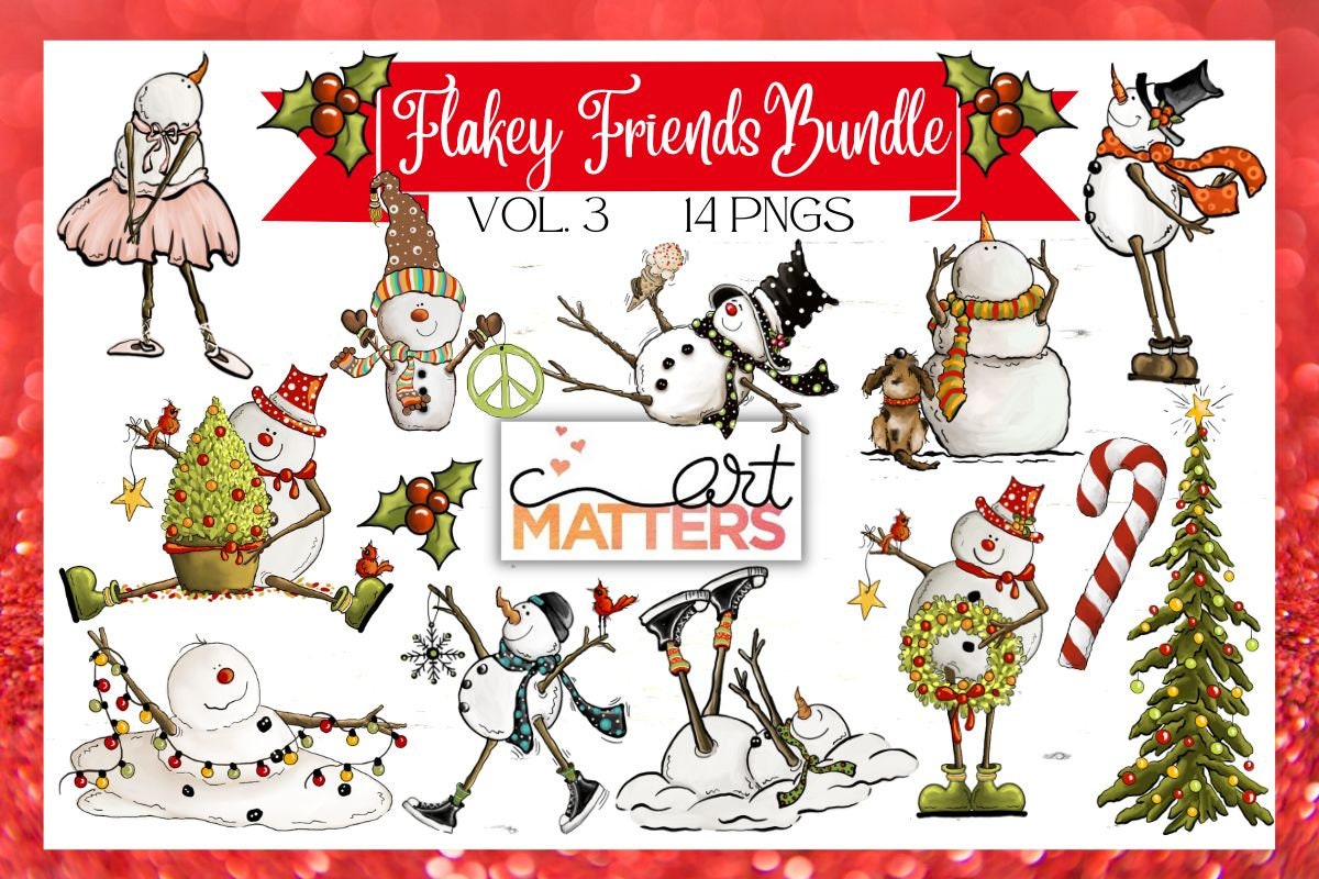 Hand-painted Snowman Clipart Bundle: Christmas PNG Designs (14 Files ...