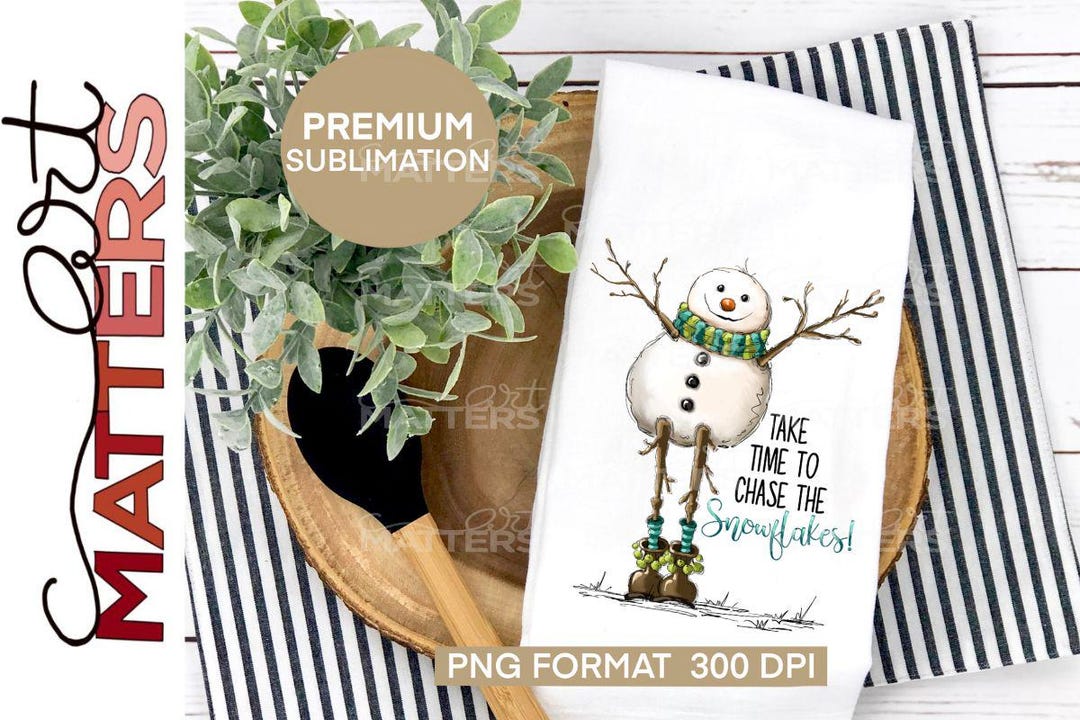 Hand-painted Snowman Chase the Flakes! PNG - Christmas Sublimation - Etsy