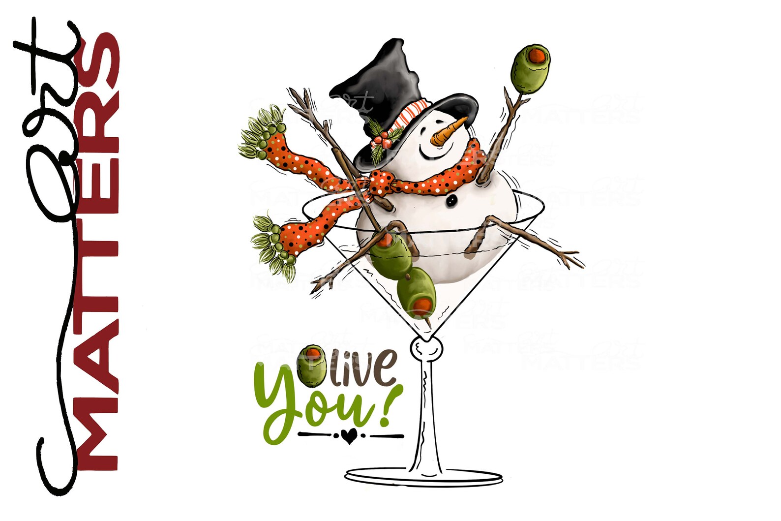 Olive You! Snowman Martini Glass - Hand Painted - PNG - Sublimation ...
