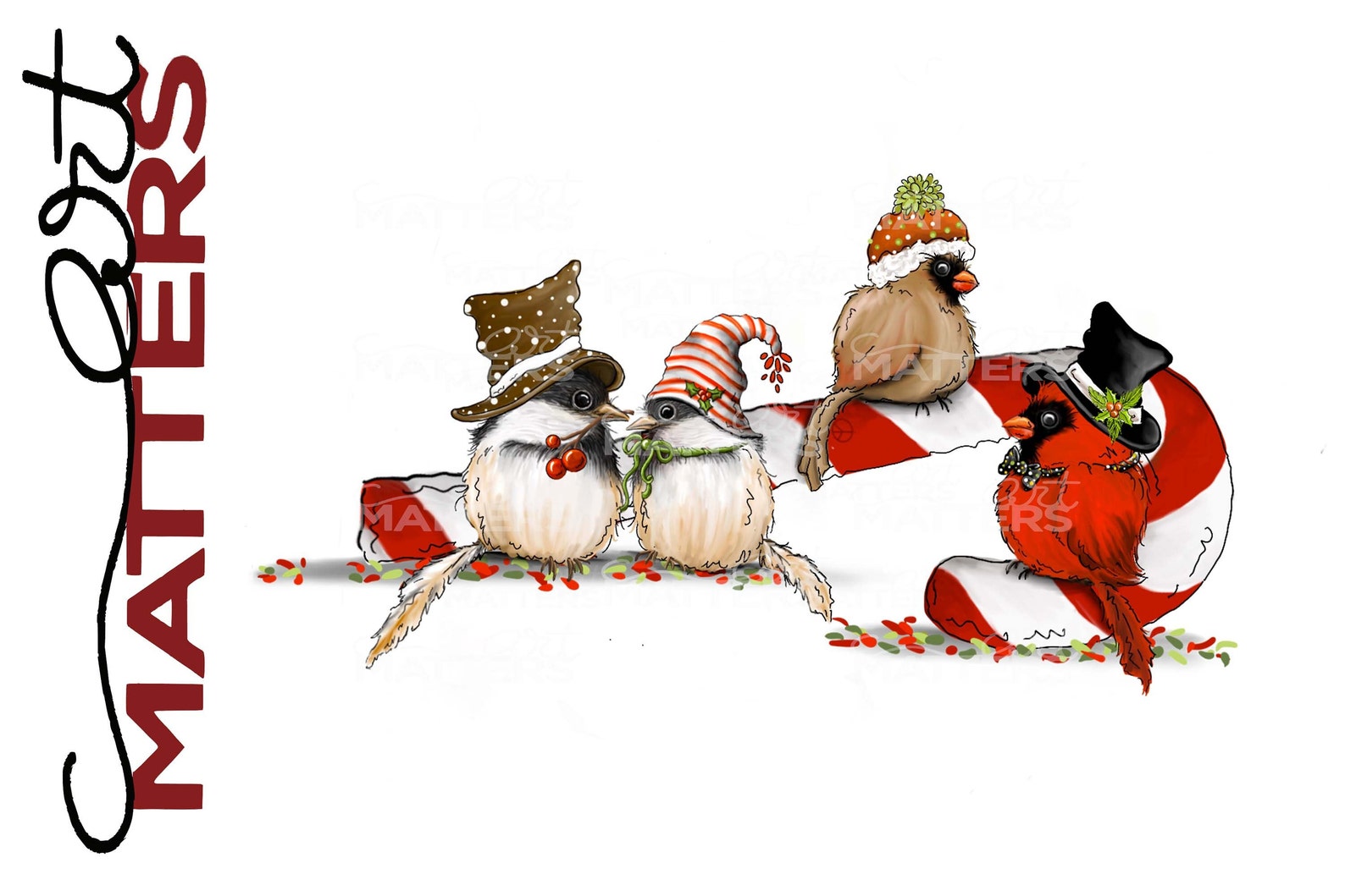 Chickadees Cardinals Candy Cane Hand Painted PNG - Etsy