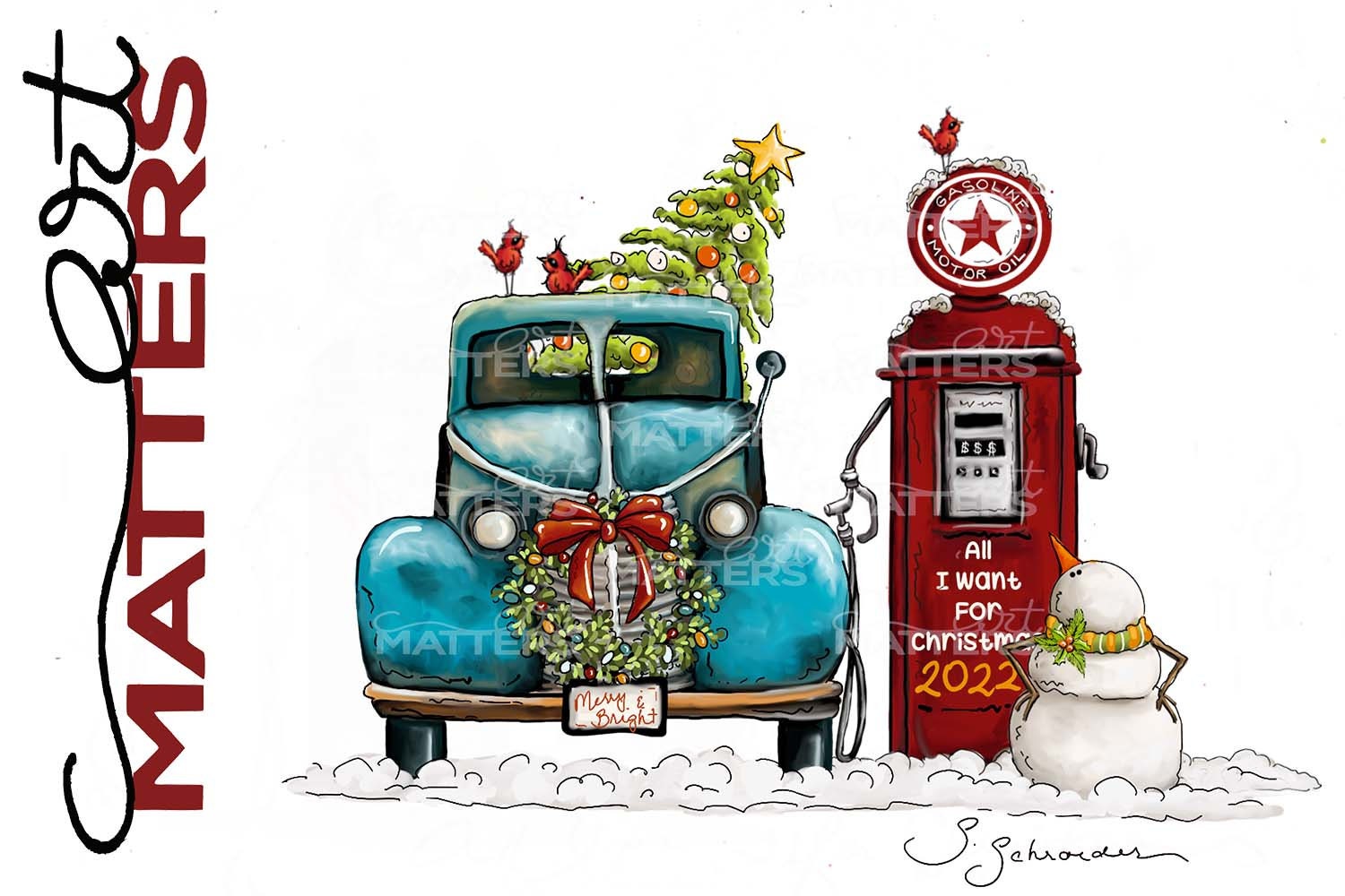 Vintage Truck Gas Pump Snowman - Hand Painted - PNG - Sublimation ...
