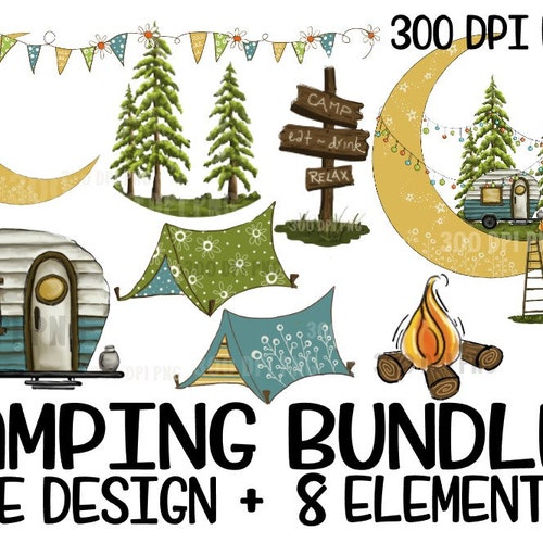 Camping Bundle 1 Design Plus 8 Elements Hand Painted 300 | Etsy