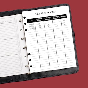 Sick Time Tracker for Work, Sick Time Record, Sick Time Log, Functional ...