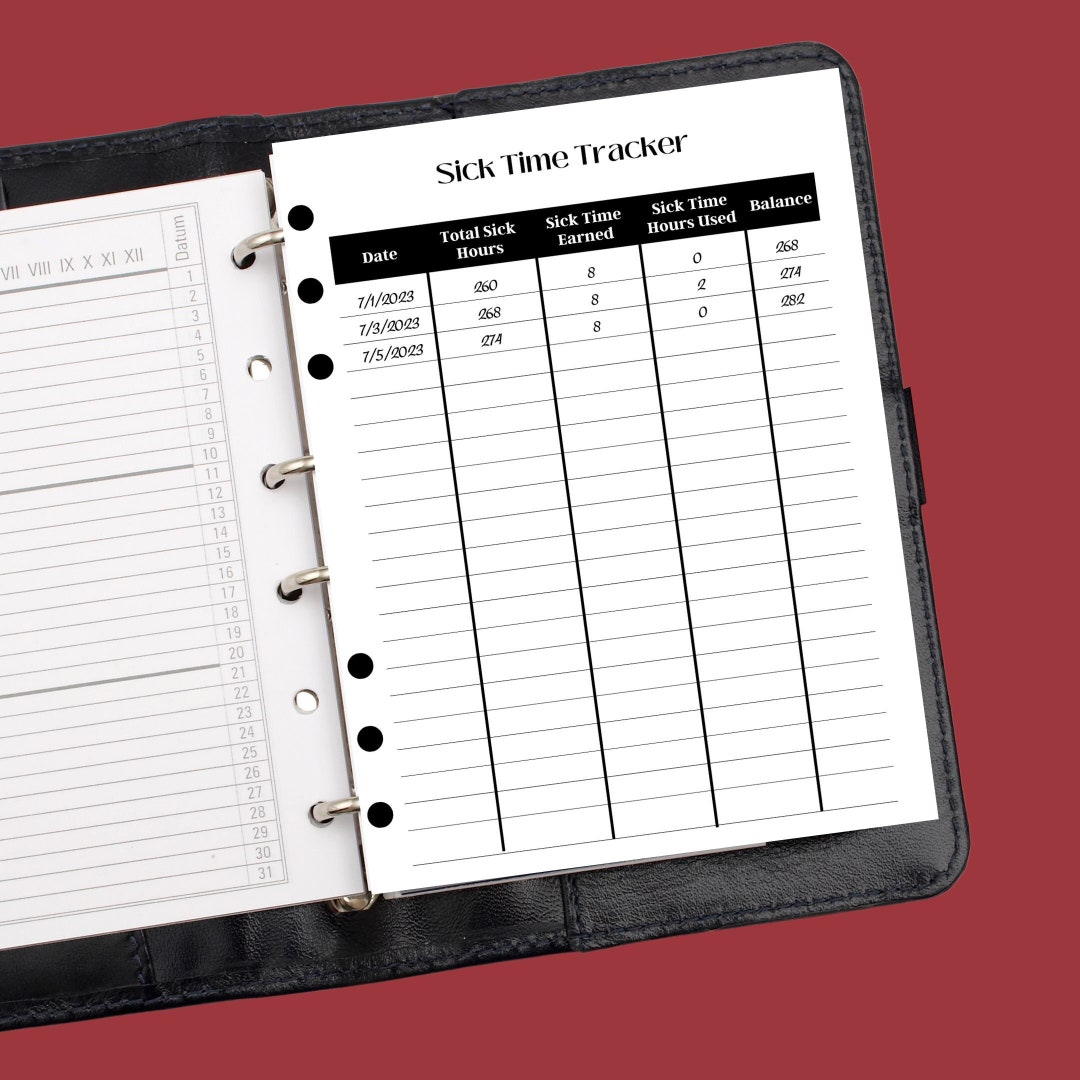 Sick Time Tracker for Work, Sick Time Record, Sick Time Log, Functional ...