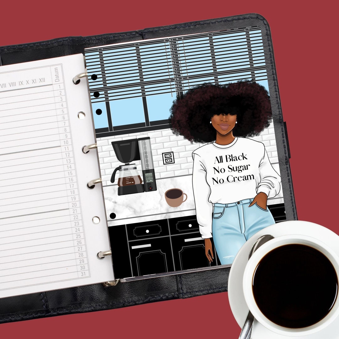 All Black African American Girl Planner Cover, Planner Dashboard, Happy ...