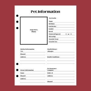 Pet Information Tracker, Pet Records, Medical Record Log, Minimalist ...