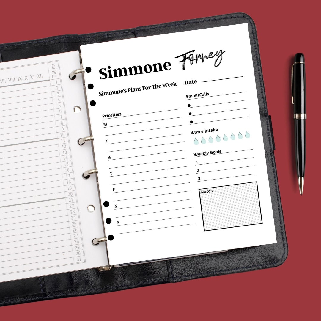 Personalized Weekly Planner Insert, Weekly Schedule, A5/LV/GM Agenda ...