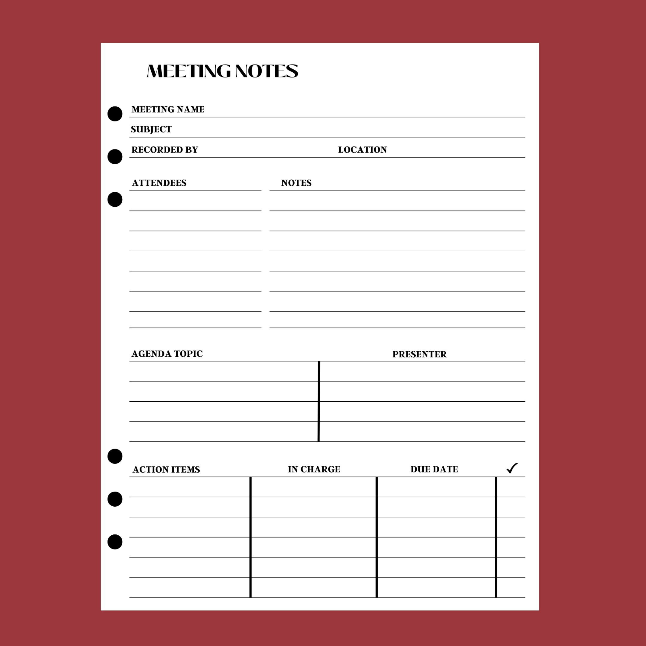 Minimalist Meeting Note Template, Meeting Minutes, Meeting Notes, Note ...