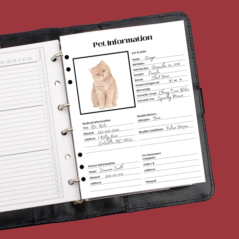 Pet Information Tracker, Pet Records, Medical Record Log, Minimalist ...