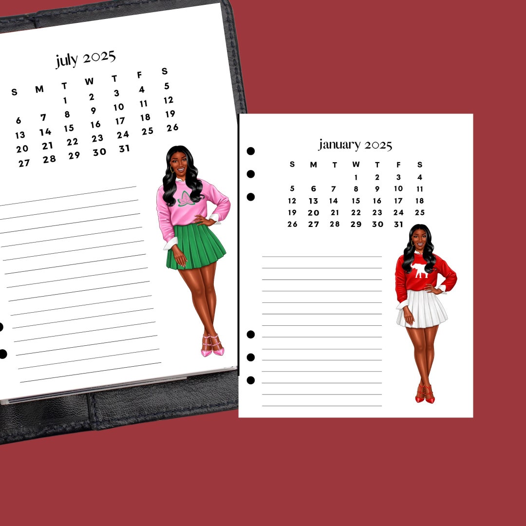 January 2025 - December 2025 Sorority Girl Monthly Planner Inserts ...