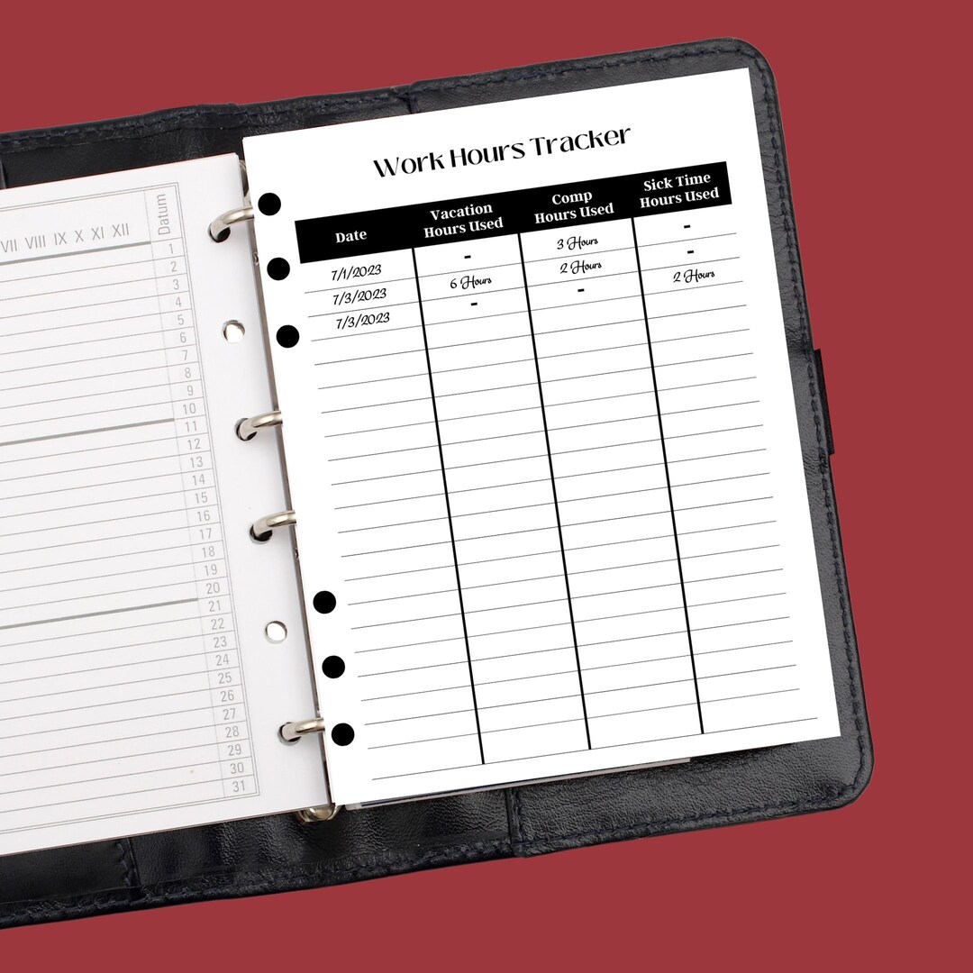 Work Hours Tracker, Working Hours Log, Comp Time Tracker, Vacation Time ...