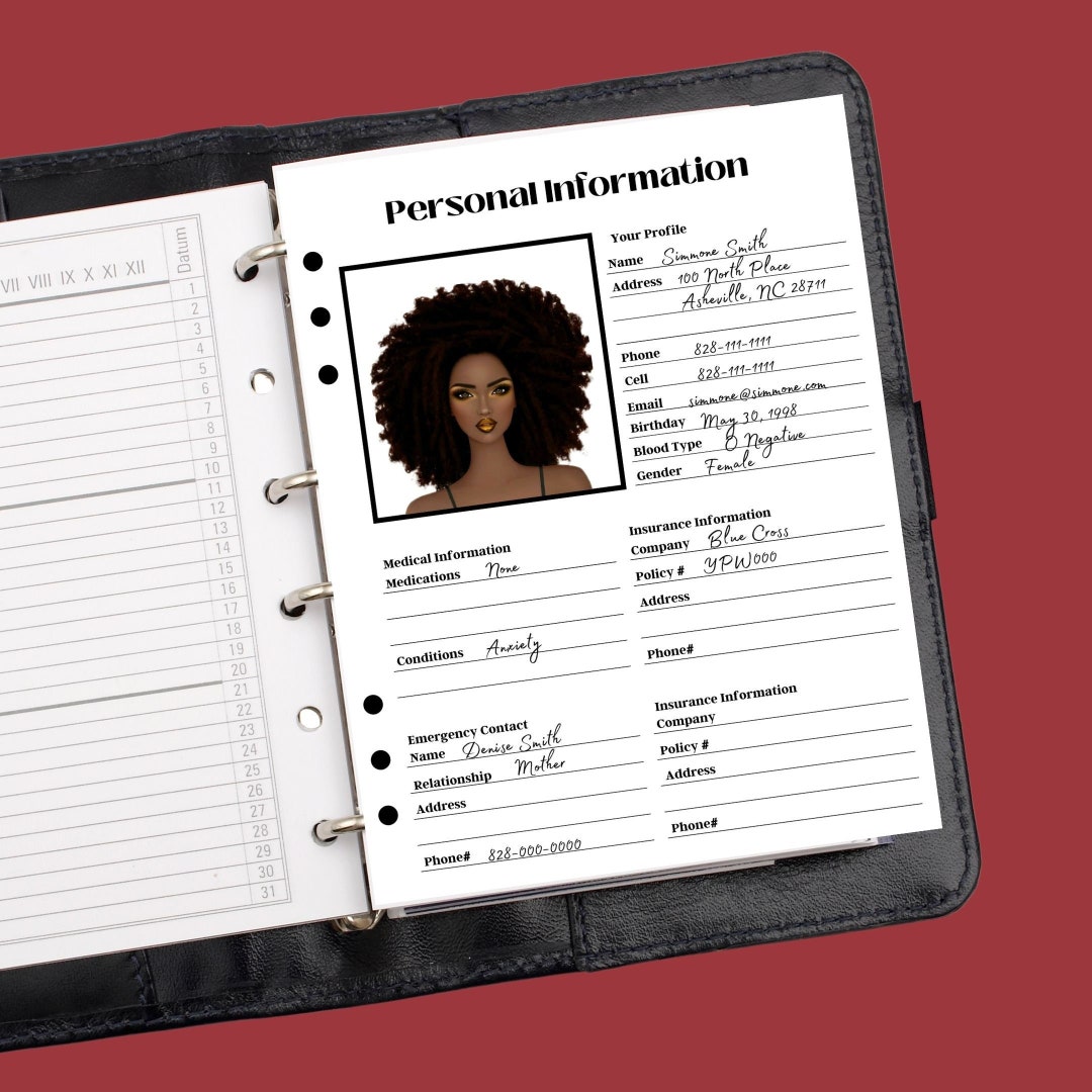 Personal Information and Medical Record Tracker Inserts, Functional ...