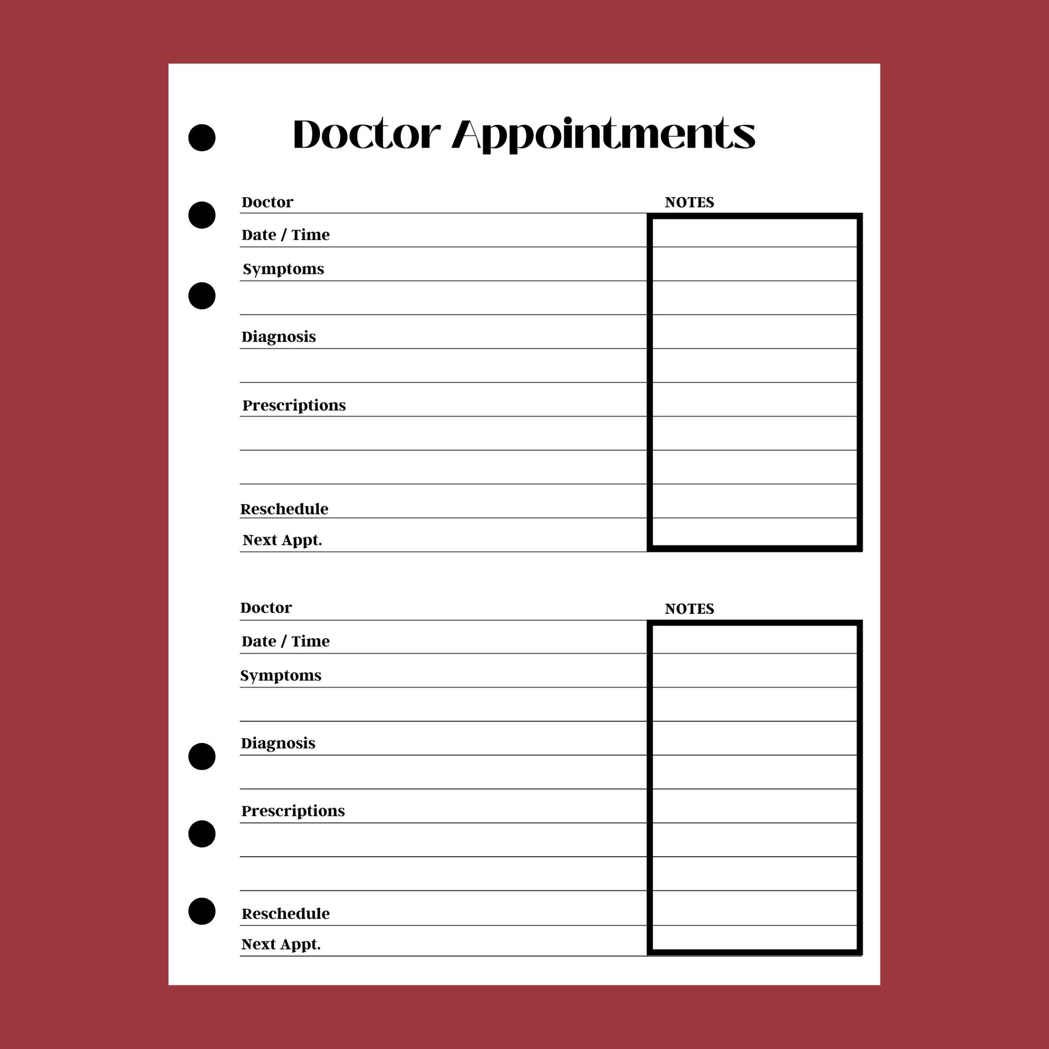 Baby/child Personal Information Planner Insert, Child Information ...
