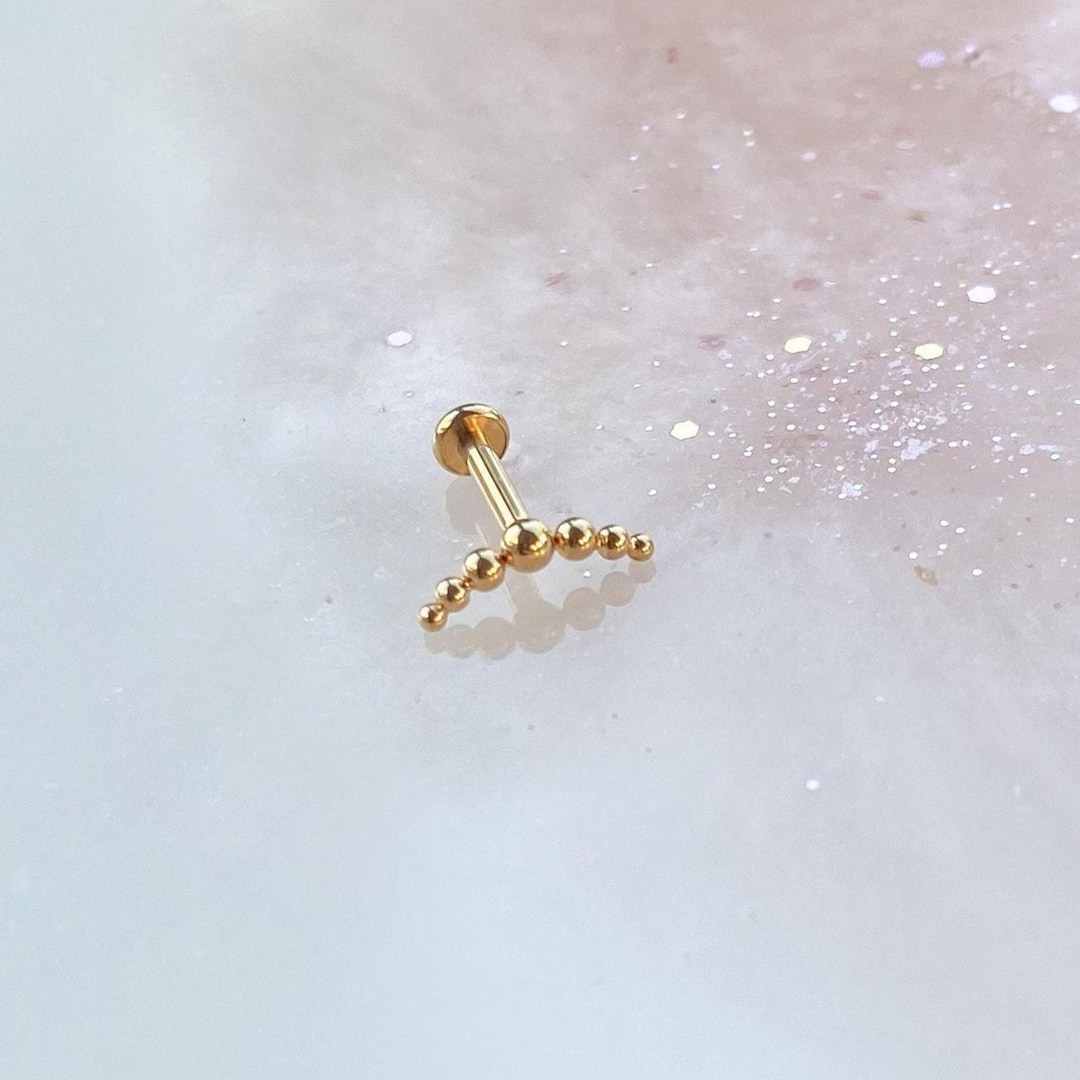 Gold Implant Grade Titanium Curved Beaded Labret for Conch, Flat ...