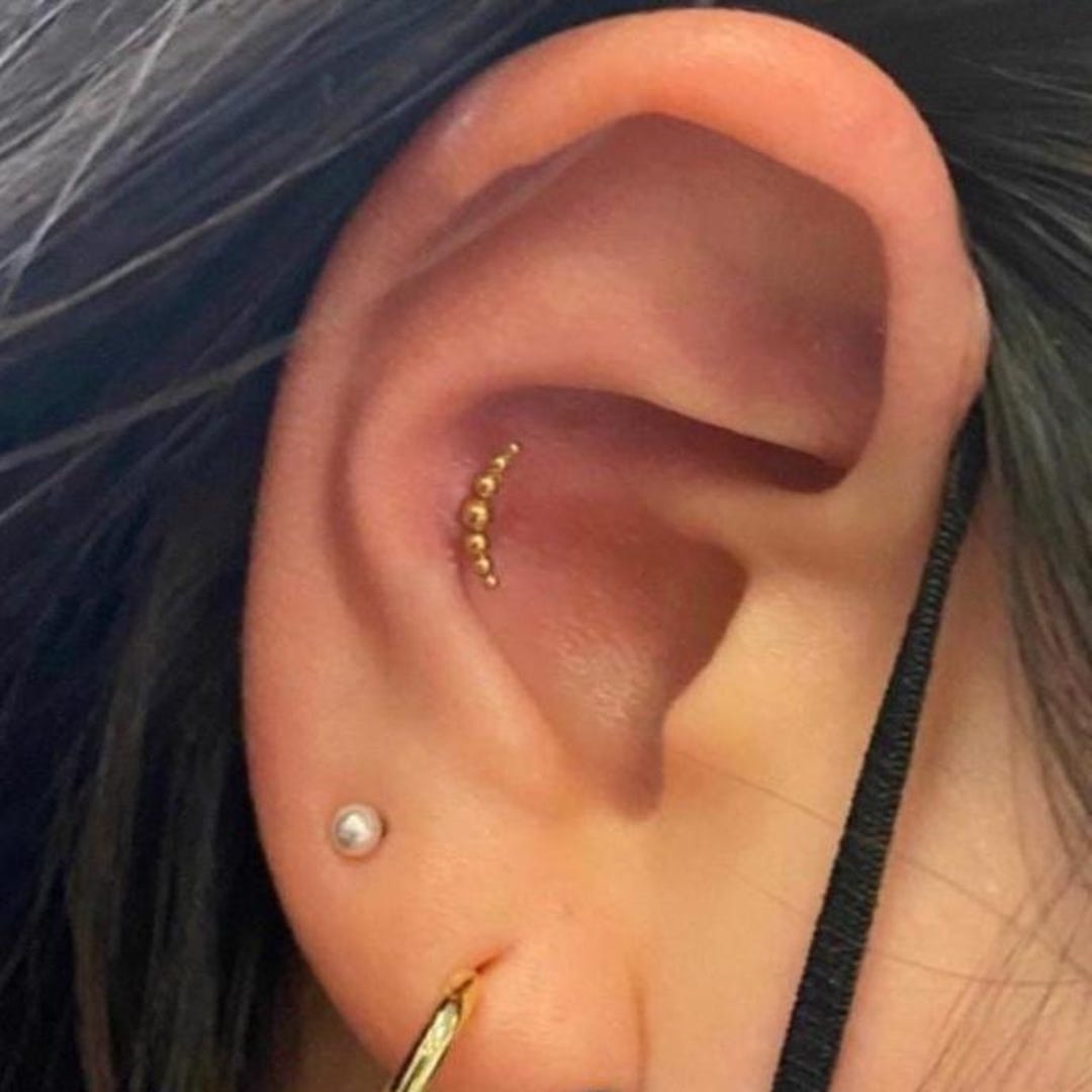 Gold Implant Grade Titanium Curved Beaded Labret for Conch, Flat ...